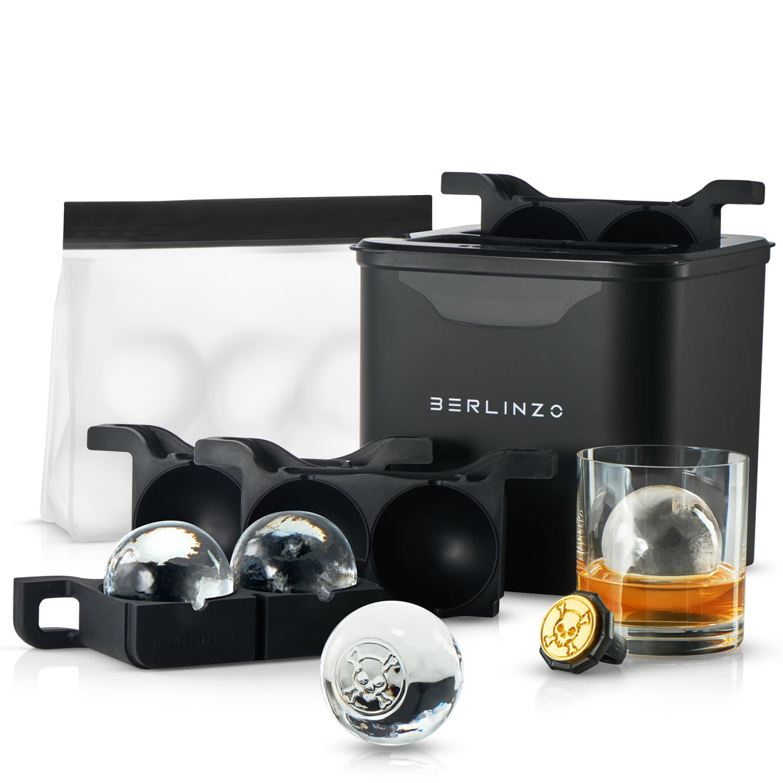 Berlinzo Premium Crystal Clear 4-Ice Balls Maker Black [2024 Upgraded]